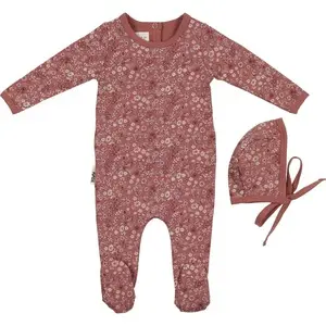 MANIÈRE Floral Footie & Hat Set Rust