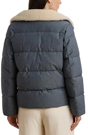 Ralph Lauren Chambray Puffer Jacket With Faux Shearling Collar