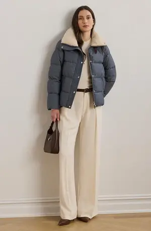 Ralph Lauren Chambray Puffer Jacket With Faux Shearling Collar