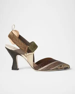 Fendi Colibri Slingback Pumps - Green/brown