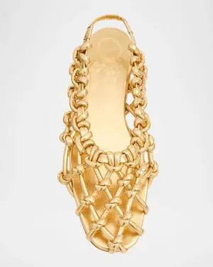ODISSI Viviane Metallic Knotted Mesh Slingback Flats - Gold