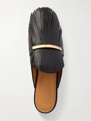 TOD'S Embellished Fringed Leather Slippers