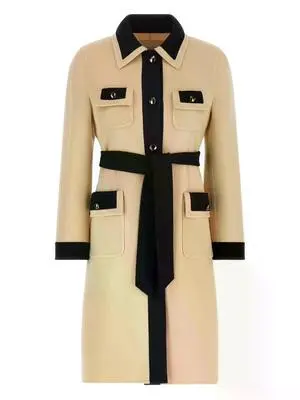 VALENTINO Belted Contrast-Trim Coat