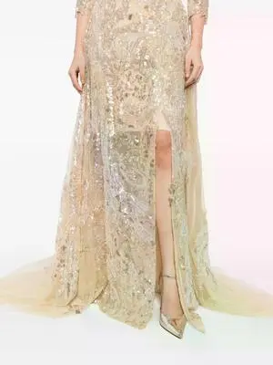 SAIID KOBEISY Sequin-embroidered Dress - Neutrals