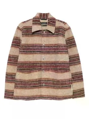 Marc O'polo Striped Shirt Jacket In Beige Wool Blend