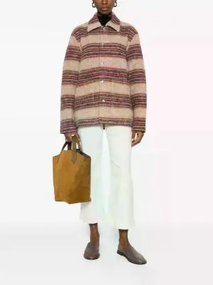 Marc O'polo Striped Shirt Jacket In Beige Wool Blend