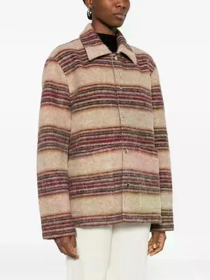 Marc O'polo Striped Shirt Jacket In Beige Wool Blend
