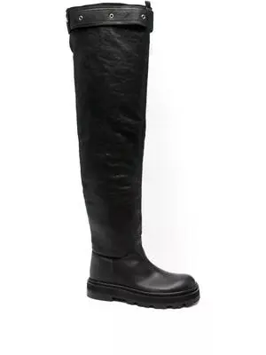 Patrizia Pepe Leather Over-the-knee Buckle Boots - Black
