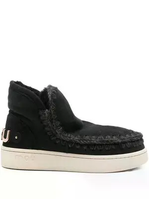 Mou Braided-trim Suede Boots - Black