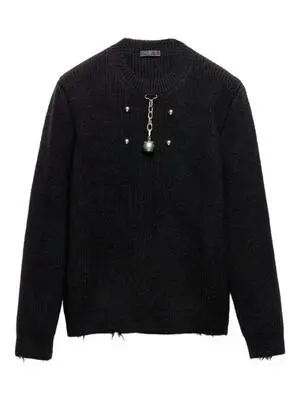 Prada Wool Crew-neck Sweater With Pendant - Black