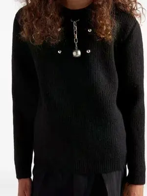Prada Wool Crew-neck Sweater With Pendant - Black