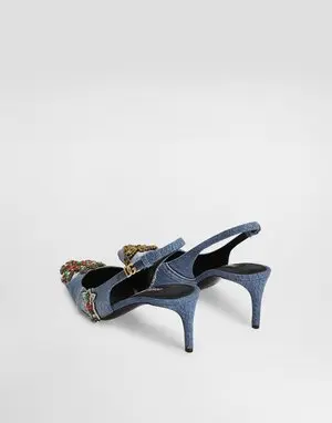 Dolce & Gabbana Denim Patchwork Slingback With Embroidery