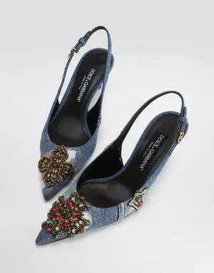 Dolce & Gabbana Denim Patchwork Slingback With Embroidery