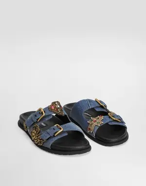 Dolce & Gabbana Denim Slides With Embroidery