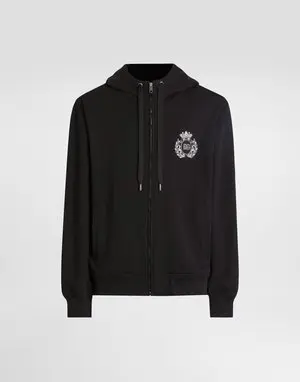 Dolce & Gabbana Cotton Hoodie With Heraldic Patch - Black