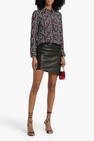 Alice + Olivia The Beatles Willa Printed Silk Shirt - Black