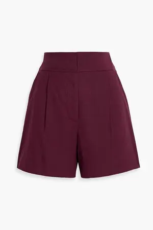 Veronica Beard Haina Pleated Linen-blend Shorts - Burgundy