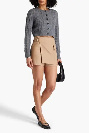Maje Skirt-effect Pinstriped Wool-blend Shorts