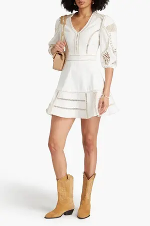 Maje Crochet And Cotton-twill Mini Dress