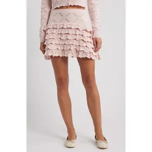 LoveShackFancy Kalliope Pointelle Ruffle Miniskirt