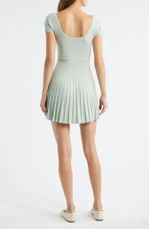 LoveShackFancy Evaluna Pointelle Pleated Mini Dress - Eau De Nil