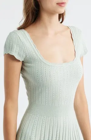 LoveShackFancy Evaluna Pointelle Pleated Mini Dress - Eau De Nil