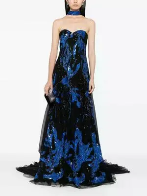 SAIID KOBEISY Embroidered Strapless Dress