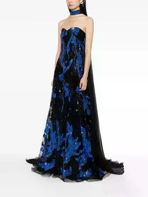 SAIID KOBEISY Embroidered Strapless Dress