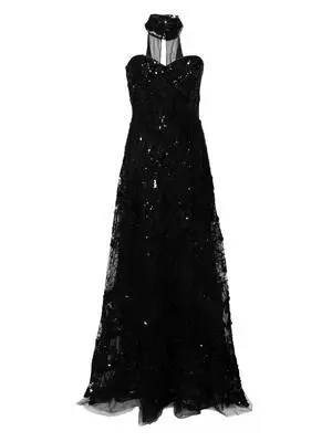 SAIID KOBEISY Embroidered Strapless Gown