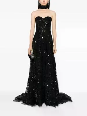 SAIID KOBEISY Embroidered Strapless Gown