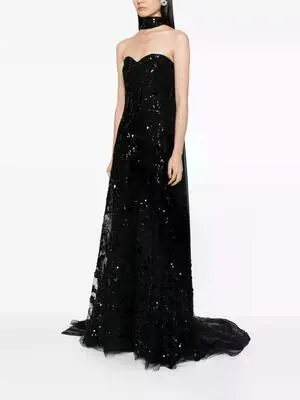 SAIID KOBEISY Embroidered Strapless Gown