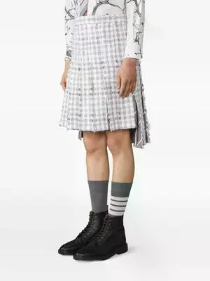 Thom Browne Gingham-check Pleated Tweed Skirt