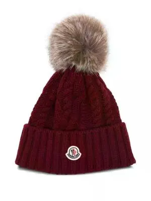 Moncler Cable-knit Beanie Hat With Pom-pom - Red