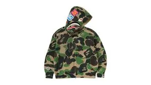 A BATHING APE Abc Camo Crochet Relaxed Fit Shark Full Zip Hoodie - Green