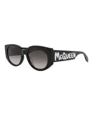 Alexander McQueen Round Frame Sunglasses - Black Black Grey (am0330s/30011472/001)