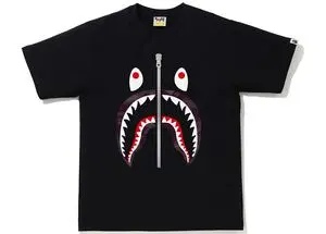 A BATHING APE Camo Shark Tee Shirt Black/burgundy