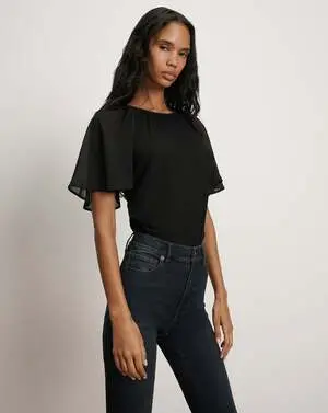 Veronica Beard Arisa Chiffon-sleeve T-shirt