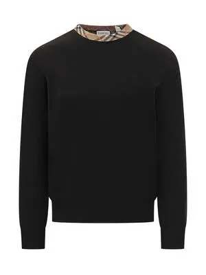 Burberry Crew Neck Sweater With Check Detail - Black