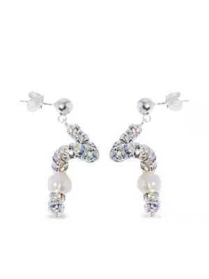PEARL OCTOPUSS.Y Name Tiny Snakes Pearl Crystal-embellished Earrings - Silver