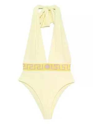 Versace Greca Halterneck Swimsuit - Yellow