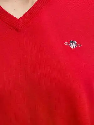 Gant V-neck Logo-embroidered Sweater - Red