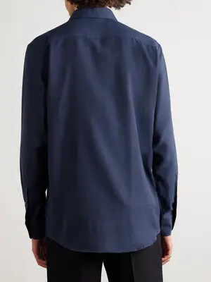Zegna Cotton And Cashmere-blend Twill Shirt - Blue