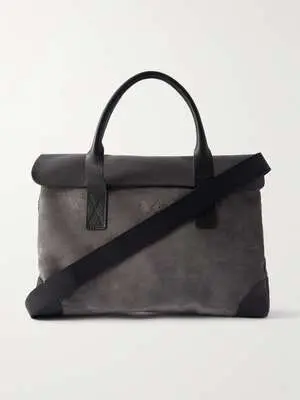 Bennett Winch Suede And Leather Briefcase Dark Gray