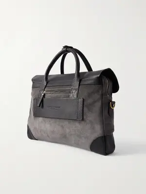 Bennett Winch Suede And Leather Briefcase - Gray