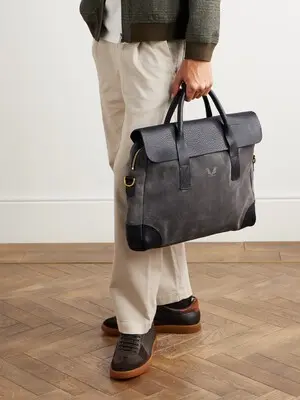 Bennett Winch Suede And Leather Briefcase - Gray