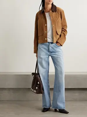 Veronica Beard Walters Leather-trimmed Suede Jacket - Brown