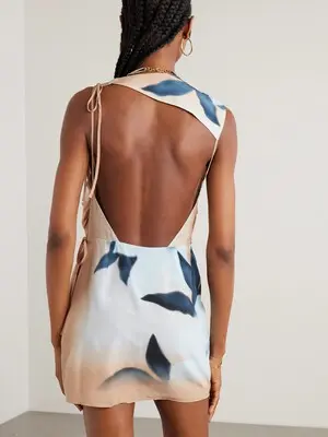 SIR. Open-back Floral Silk Mini Dress - Blue
