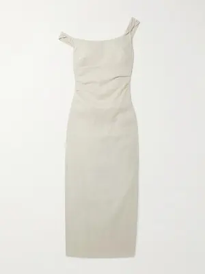 Sir The Label Twisted Gathered Linen Midi Dress - Ecru