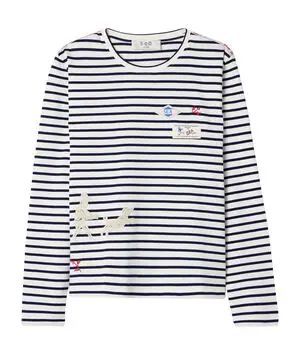 Sea Athena Appliquéd Embroidered Striped T-Shirt White