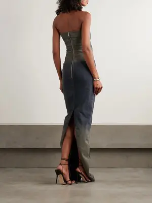 Rick Owens Prong Strapless Dégradé Stretch-denim Gown - Blue